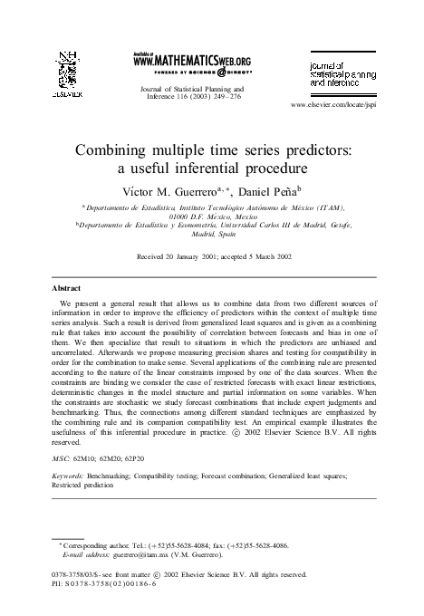 (PDF) Combining multiple time series predictors: a useful inferential procedure | VICTOR ANDRES ...