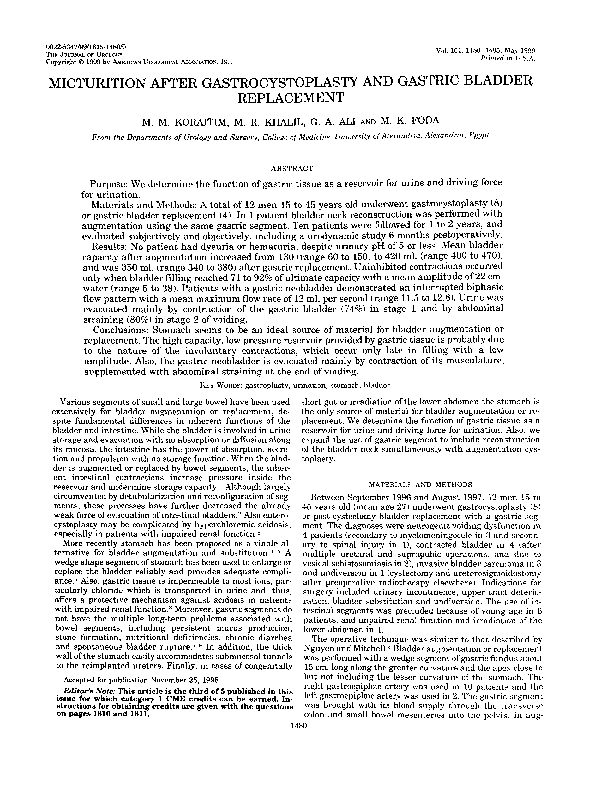 (PDF) Micturition After Gastrocystoplasty and Gastric Bladder Replacement