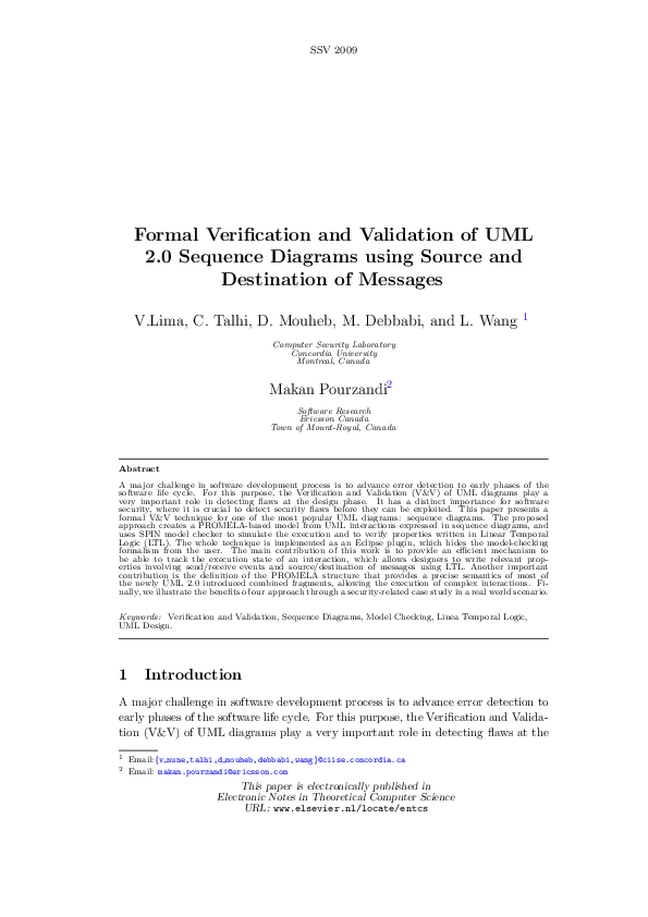 (PDF) Formal V&V of UML Sequence Diagrams for Early Error Detection