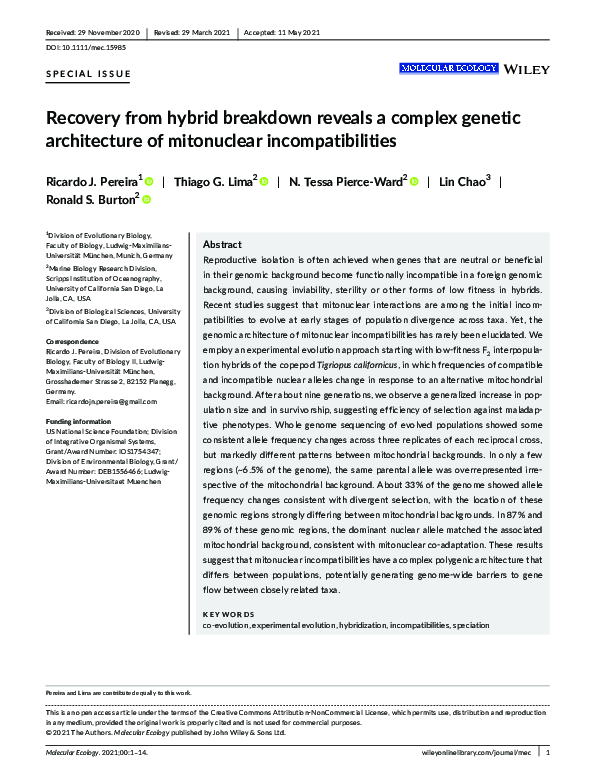 (PDF) Recovery from hybrid breakdown reveals a complex genetic ...