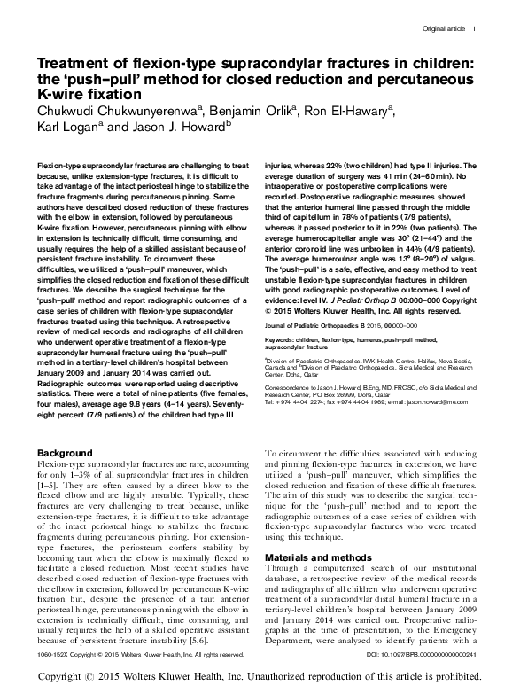 (PDF) Treatment of flexion-type supracondylar fractures in children ...