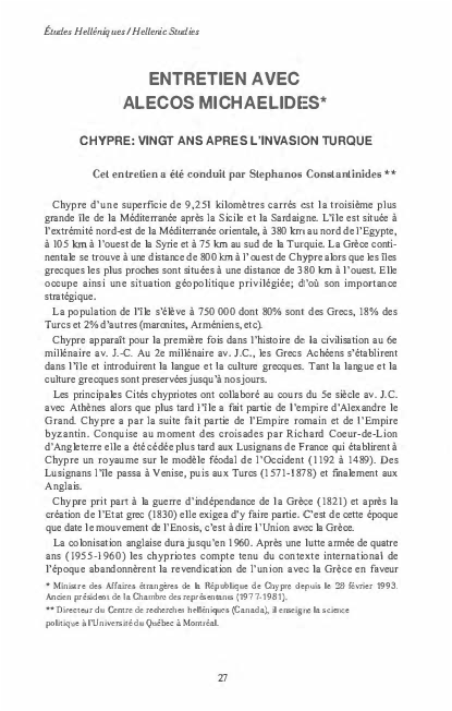 (PDF) Entretien avec Alecos Michaelides