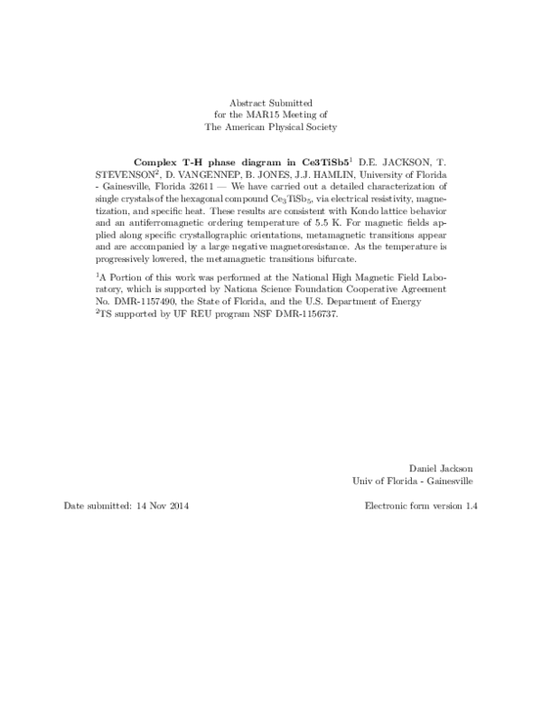 (PDF) Complex T-H phase diagram in Ce3TiSb5