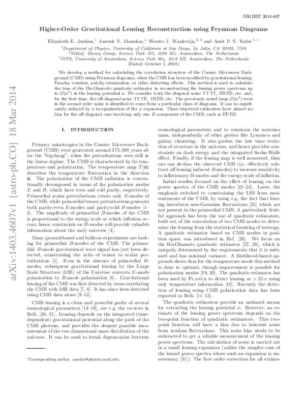 (PDF) Higher-order gravitational lensing reconstruction using Feynman diagrams
