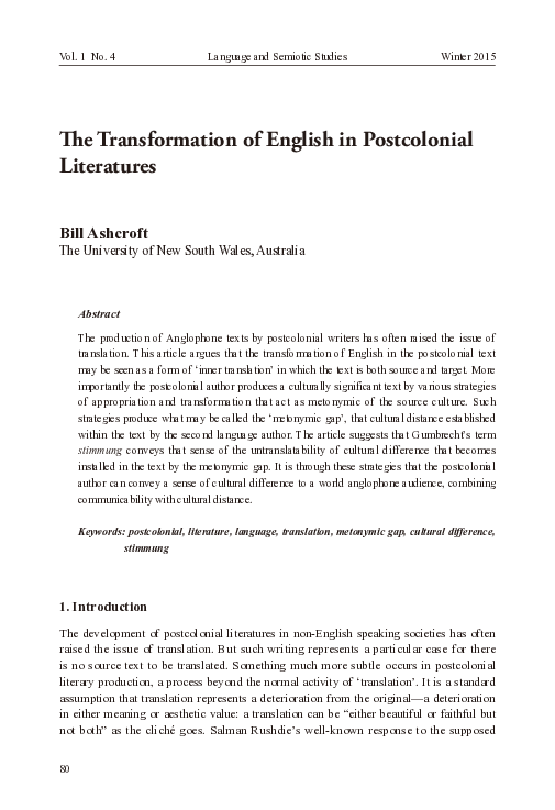 (PDF) The Transformation of English in Postcolonial Literatures