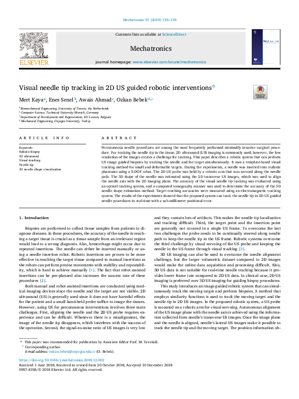 (PDF) Visual needle tip tracking in 2D US guided robotic interventions