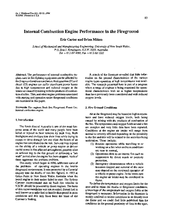 (PDF) Internal-Combustion Engine Performance in the Fireground