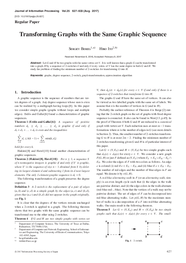 (PDF) Minimum 2-Switch Transformations Between Graphs with Same Degrees