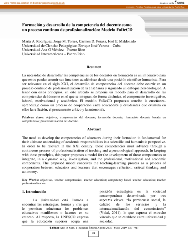 (PDF) Formación y desarrollo de la competencia del docente como un proceso continuo de ...