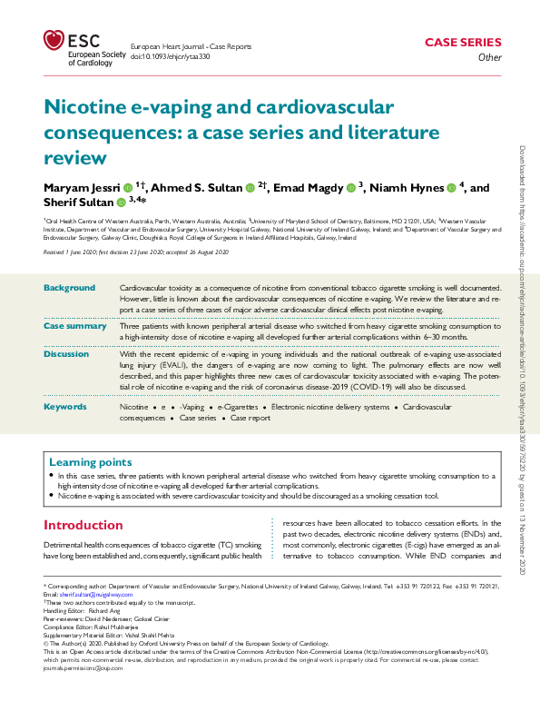 (PDF) Nicotine e-vaping and cardiovascular consequences: a case series ...