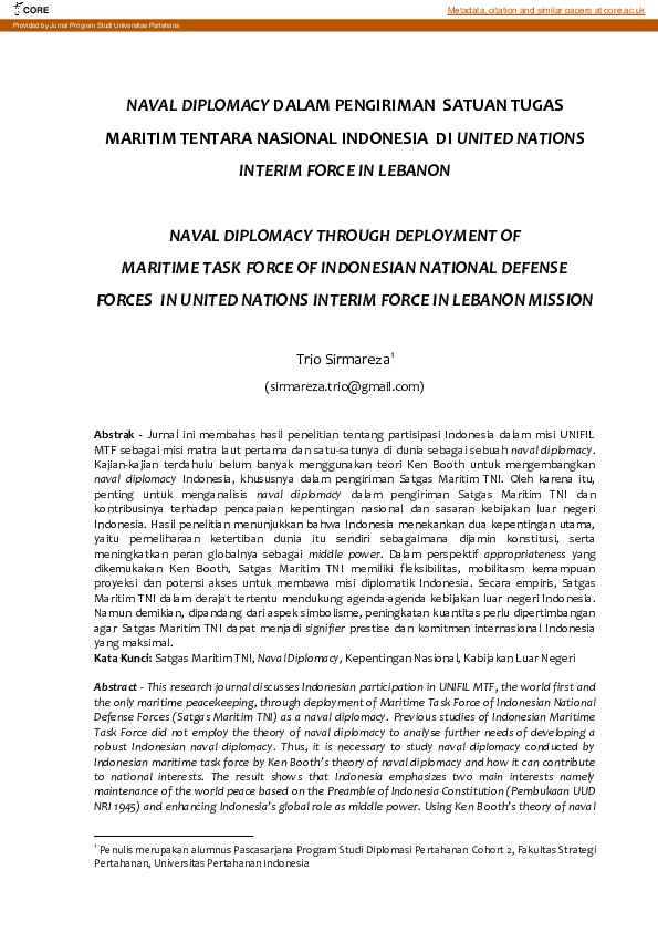 (PDF) Naval Diplomacy dalam Pengiriman Satuan Tugas Maritim Tentara Nasional Indonesia di United ...