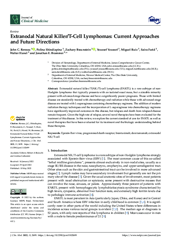 (PDF) Extranodal NK/T-Cell Lymphomas: Treatments & Advances