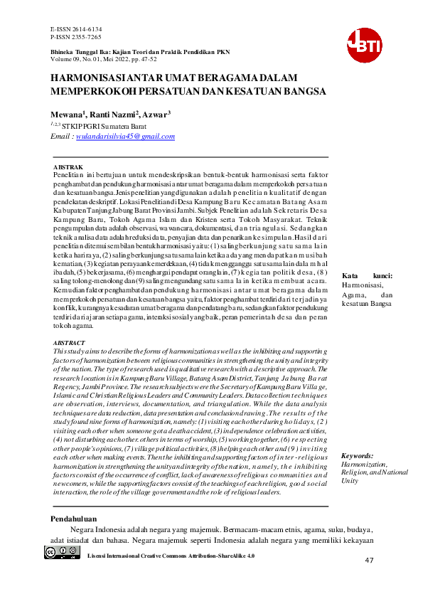 (PDF) Harmonisasi Antar Umat Beragama Dalam Memperkokoh Persatuan Dan Kesatuan Bangsa
