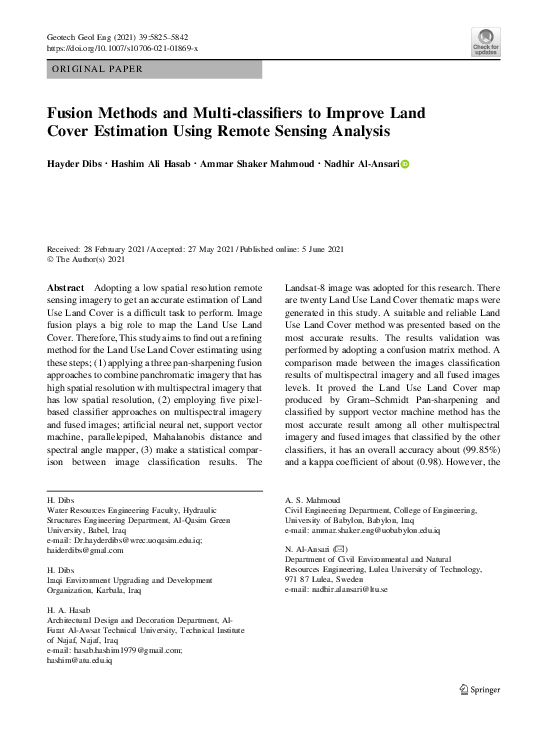 Pdf Fusion Methods And Multi Classifiers To Improve Land Cover Estimation Using Remote Sensing