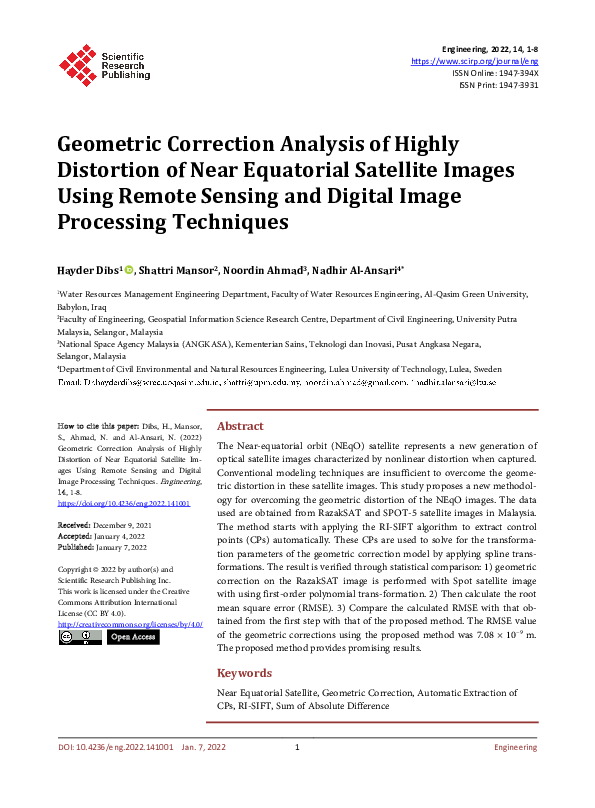 Pdf Geometric Correction Analysis Of Highly Distortion Of Near Equatorial Satellite Images