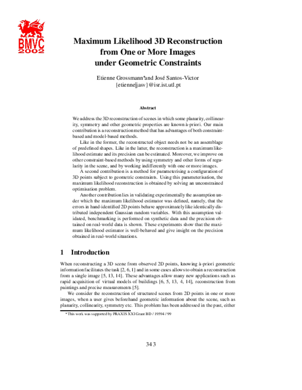 (PDF) Maximum Likelihood 3D Reconstruction from One or More Images under Geometric Constraints
