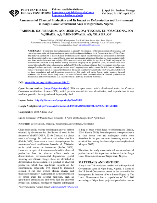 (PDF) Assessment of Charcoal Production and Its Impact on Deforestation ...