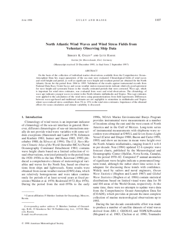 (PDF) North Atlantic Wind Waves and Wind Stress Fields from Voluntary ...
