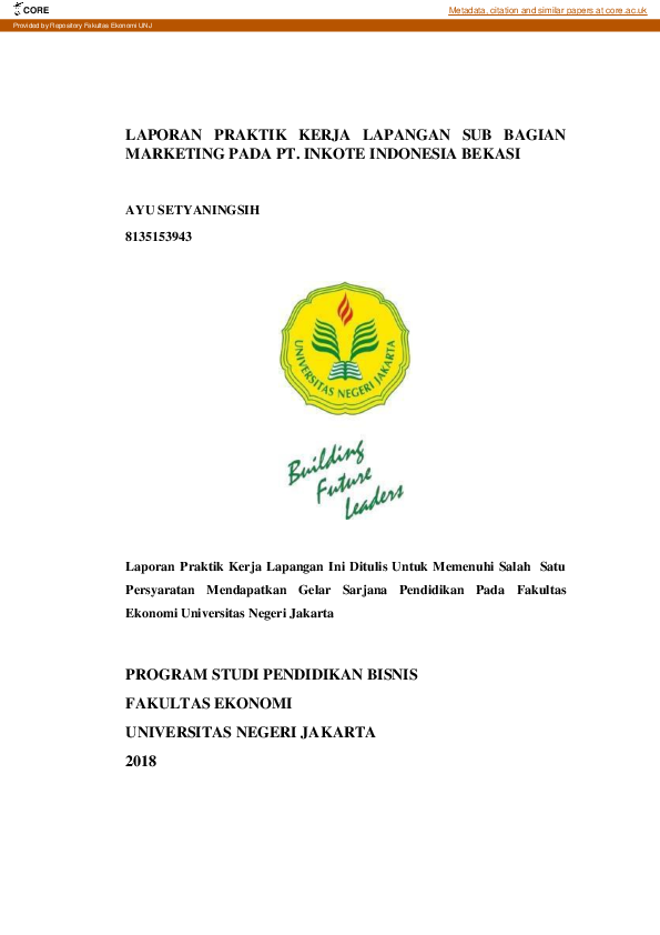 (PDF) Laporan Praktik Kerja Lapangan Sub Bagian Marketing Pada Pt. Inkote Indonesia Bekasi | ayu ...