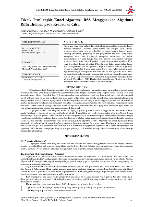 (PDF) Teknik Pembangkit Kunci Algoritma RSA Menggunakan Algoritma ...