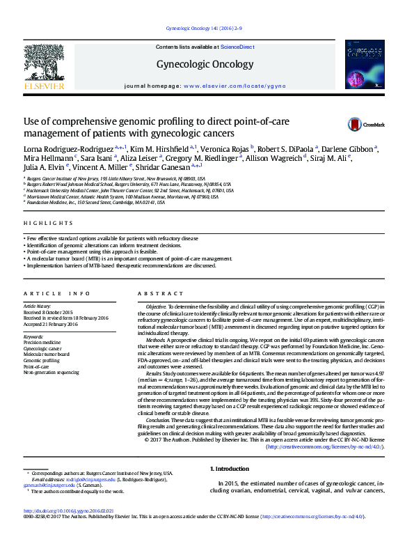 (PDF) Use of comprehensive genomic profiling to direct point-of-care ...