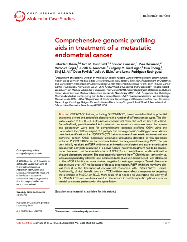 (PDF) Comprehensive genomic profiling aids in treatment of a metastatic endometrial cancer