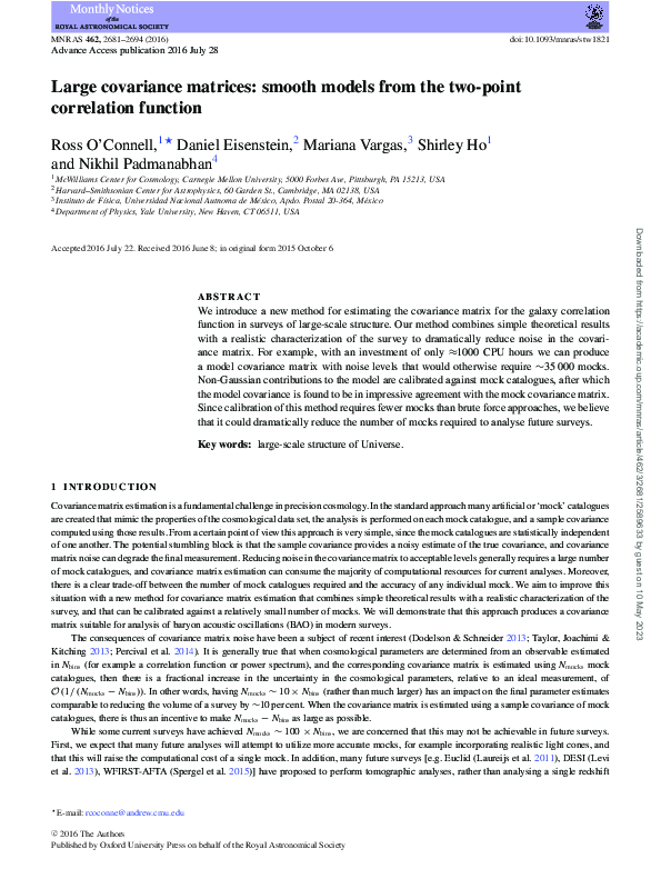 (PDF) Large covariance matrices: smooth models from the two-point correlation function