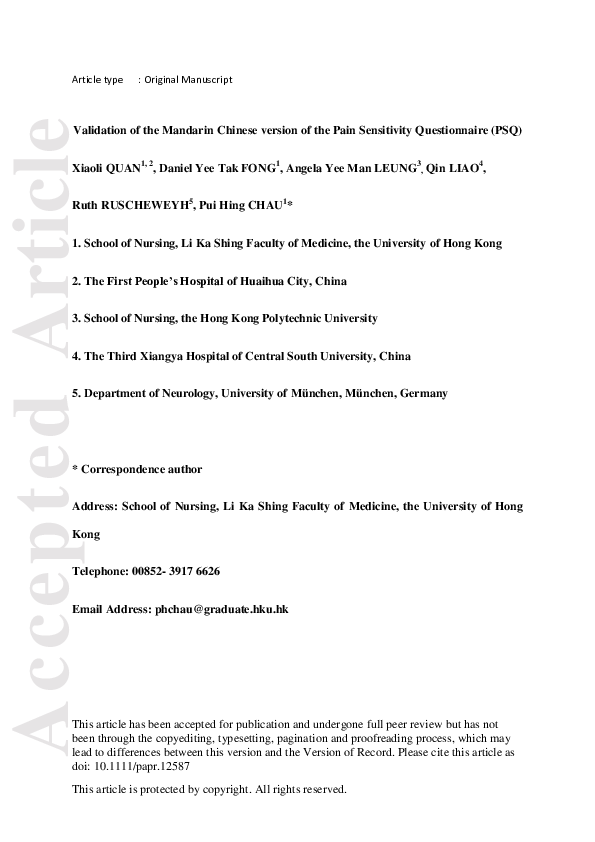 (PDF) Validation of the Mandarin Chinese version of the Pain ...