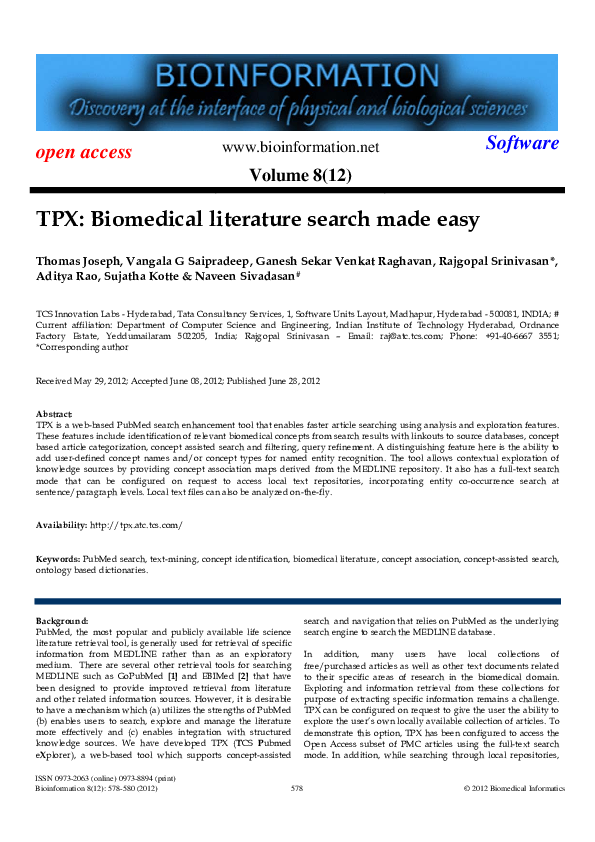 (PDF) TPX: Biomedical literature search made easy