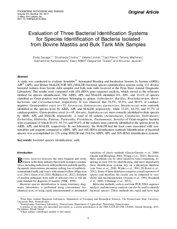 (PDF) Evaluation of Three Bacterial Identification Systems for Species ...