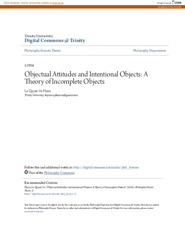 (PDF) Objectual Att itudes and Intentional Objects: A Theor y of ...