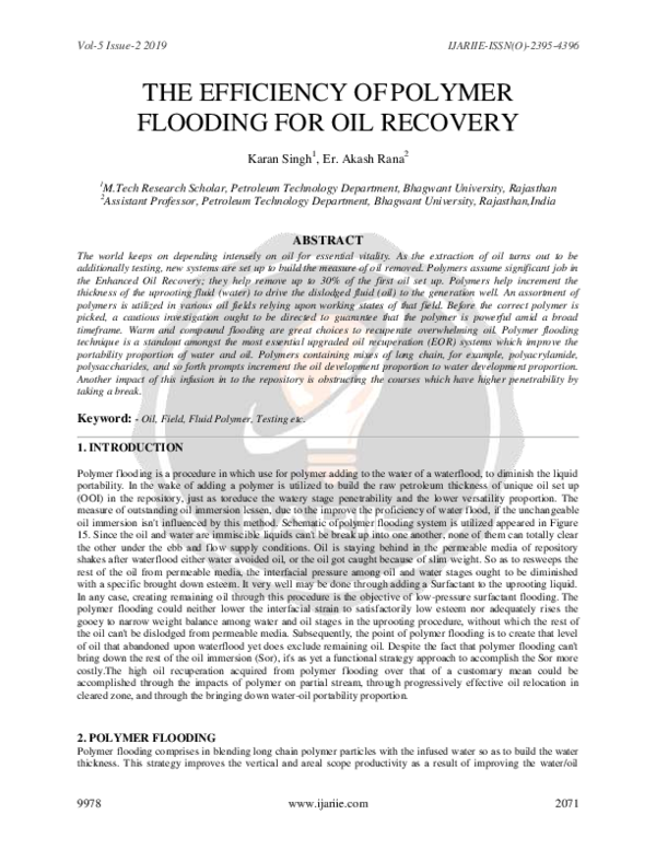 Pdf The Efficiency Of Polymer Flooding For Oil Recovery