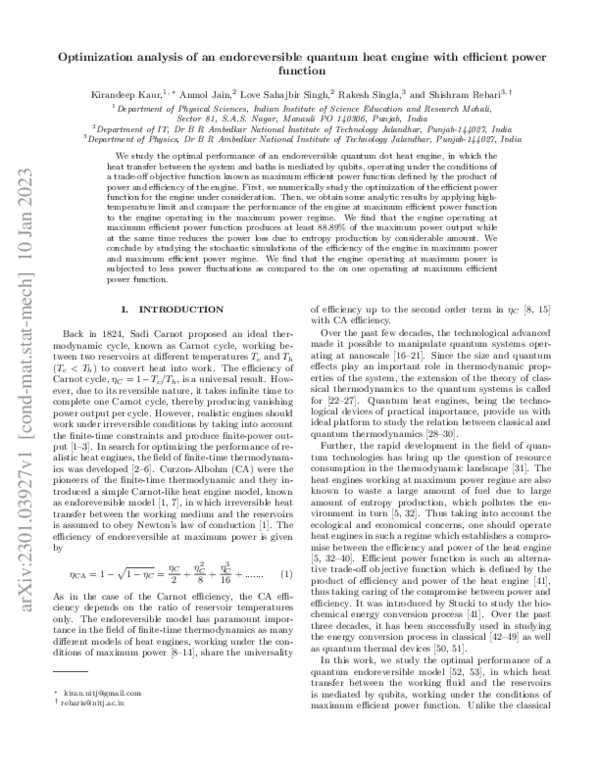 (PDF) Optimization analysis of an endoreversible quantum heat engine with efficient power function