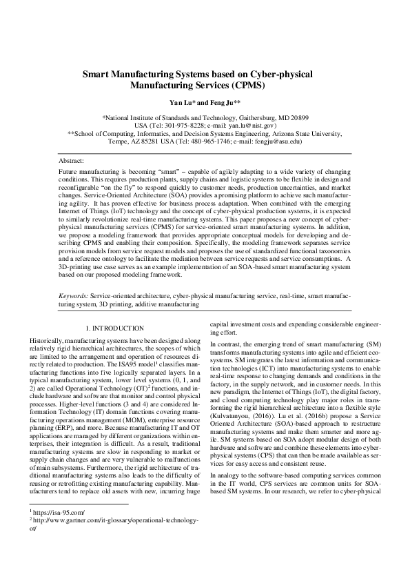(PDF) Smart Manufacturing Systems based on Cyber-physical Manufacturing ...