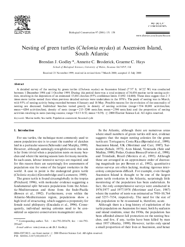 (PDF) Nesting of green turtles (Chelonia mydas) at Ascension Island ...