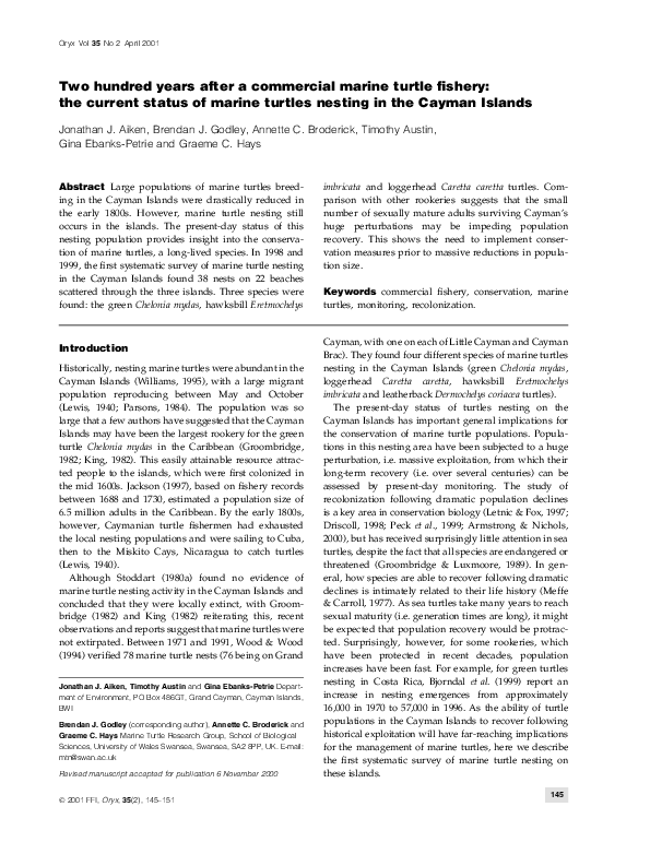 (PDF) Two hundred years after a commercial marine turtle fishery: the ...