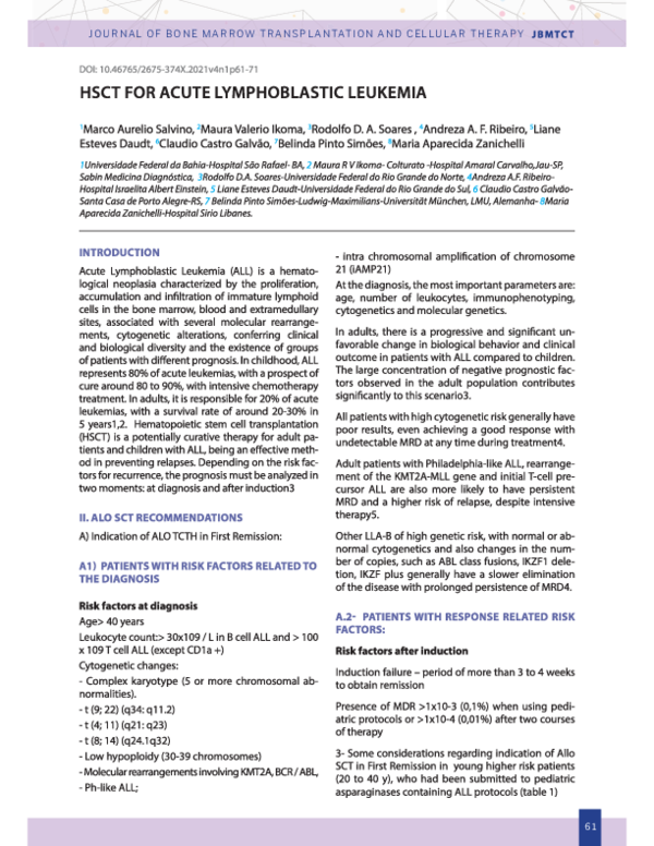 (PDF) HSCT for Acute Lymphoblastic Leukemia