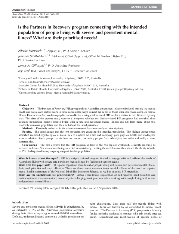 (PDF) Is the Partners in Recovery program connecting with the intended ...