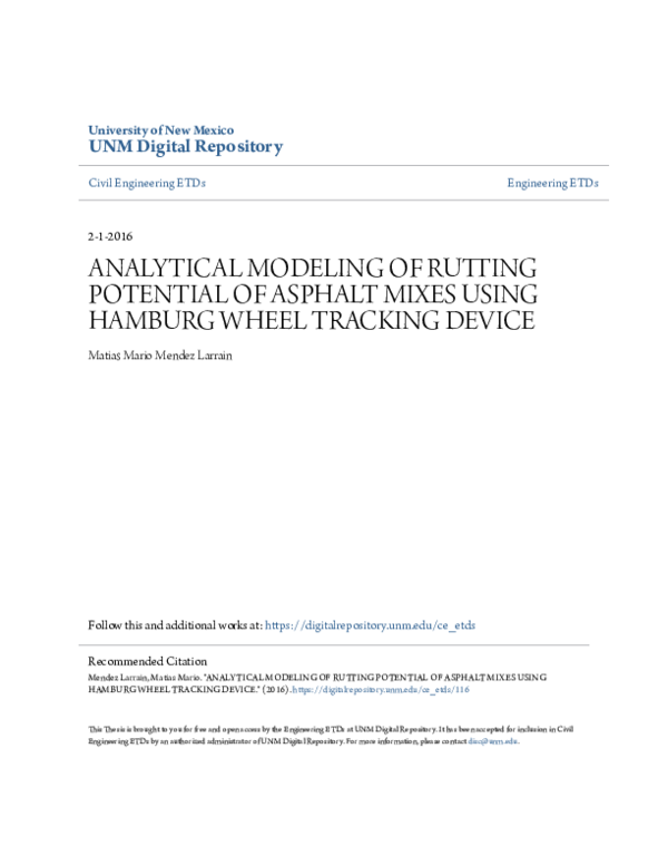 (PDF) Analytical Modeling of Rutting Potential of Asphalt Mixes Using Hamburg Wheel Tracking Device