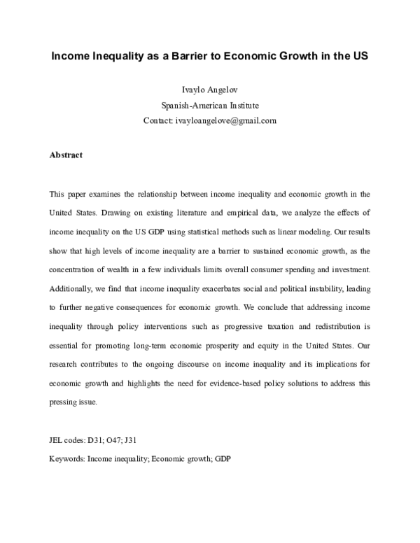 (PDF) Income Inequality as a Barrier to Economic Growth in the US