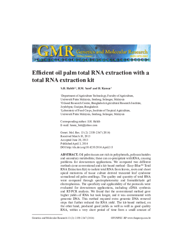 (PDF) Efficient oil palm total RNA extraction with a total RNA ...