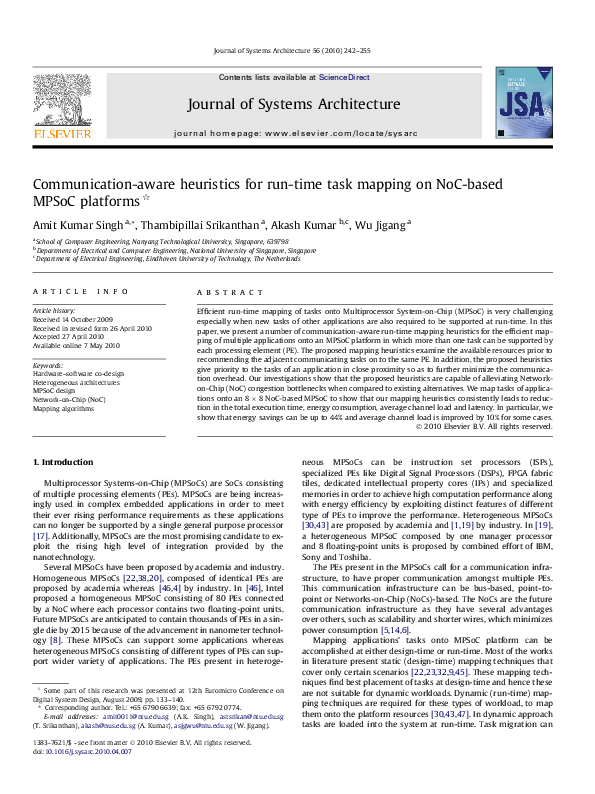 (PDF) Communication-aware heuristics for run-time task mapping on NoC-based MPSoC platforms