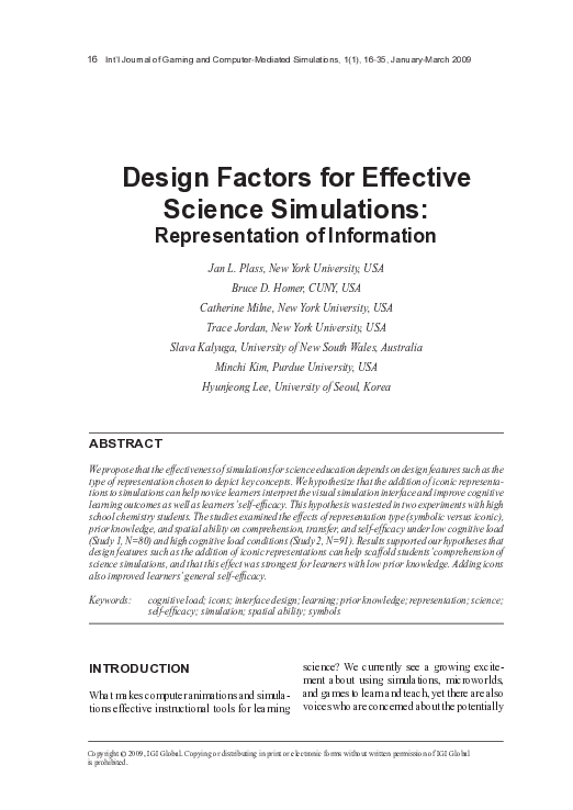 (PDF) Design Factors for Effective Science Simulations