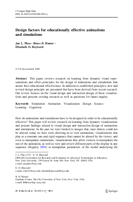 (PDF) Design factors for educationally effective animations and simulations