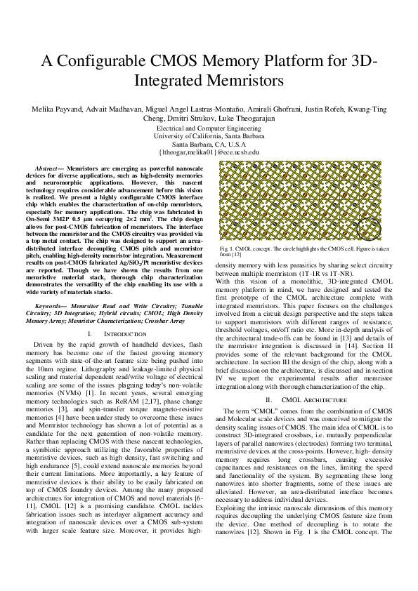 (PDF) A configurable CMOS memory platform for 3D-integrated memristors