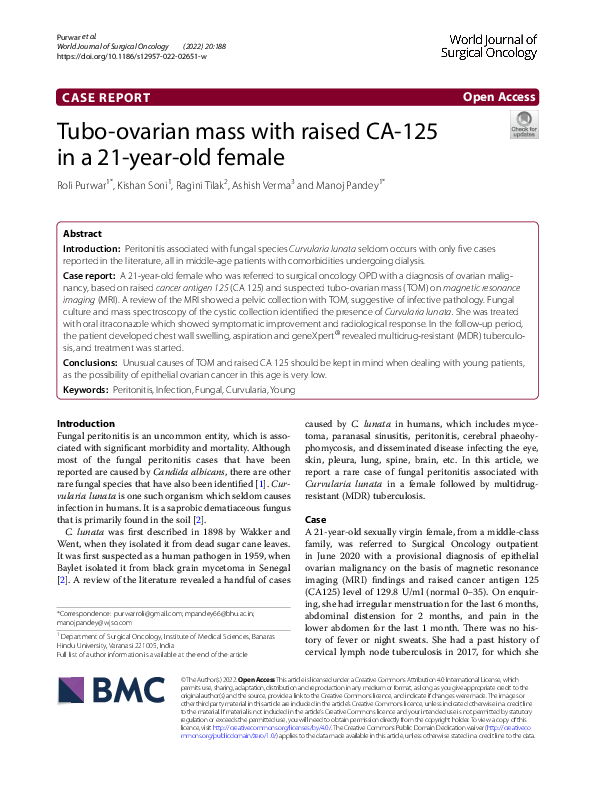 (PDF) Tubo-ovarian mass with raised CA-125 in a 21-year-old female