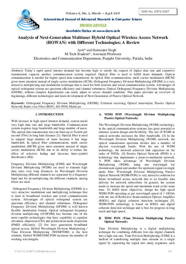 (PDF) Analysis of Next-Generation Multiuser Hybrid Optical Wireless Access Network (HOWAN) with ...
