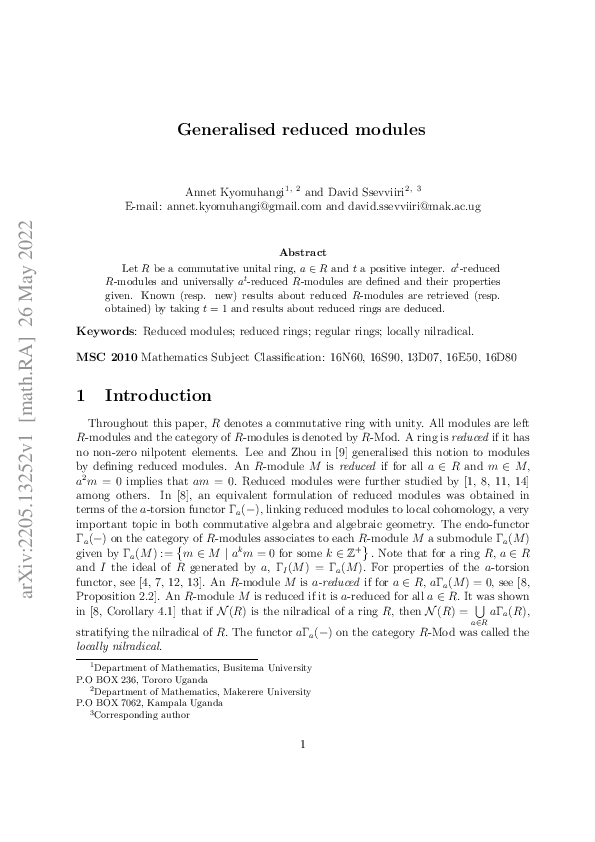 (PDF) Generalised reduced modules