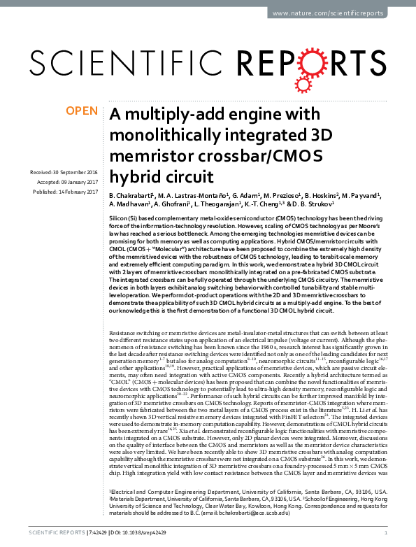 (PDF) A multiply-add engine with monolithically integrated 3D memristor ...