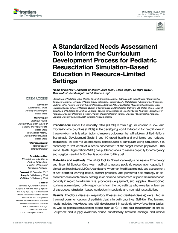 (PDF) A Standardized Needs Assessment Tool to Inform the Curriculum Development Process for ...
